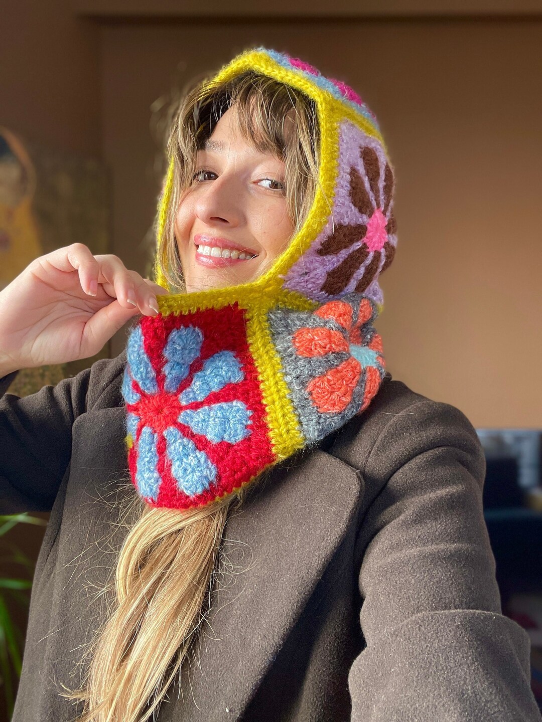 Crochet Balaclava, Daisy Colorful Balaclava, Handmade Floral Design ...