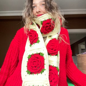 Crochet Rose Scarf: Handmade Wool-cotton Bhava Style Scarf - Etsy