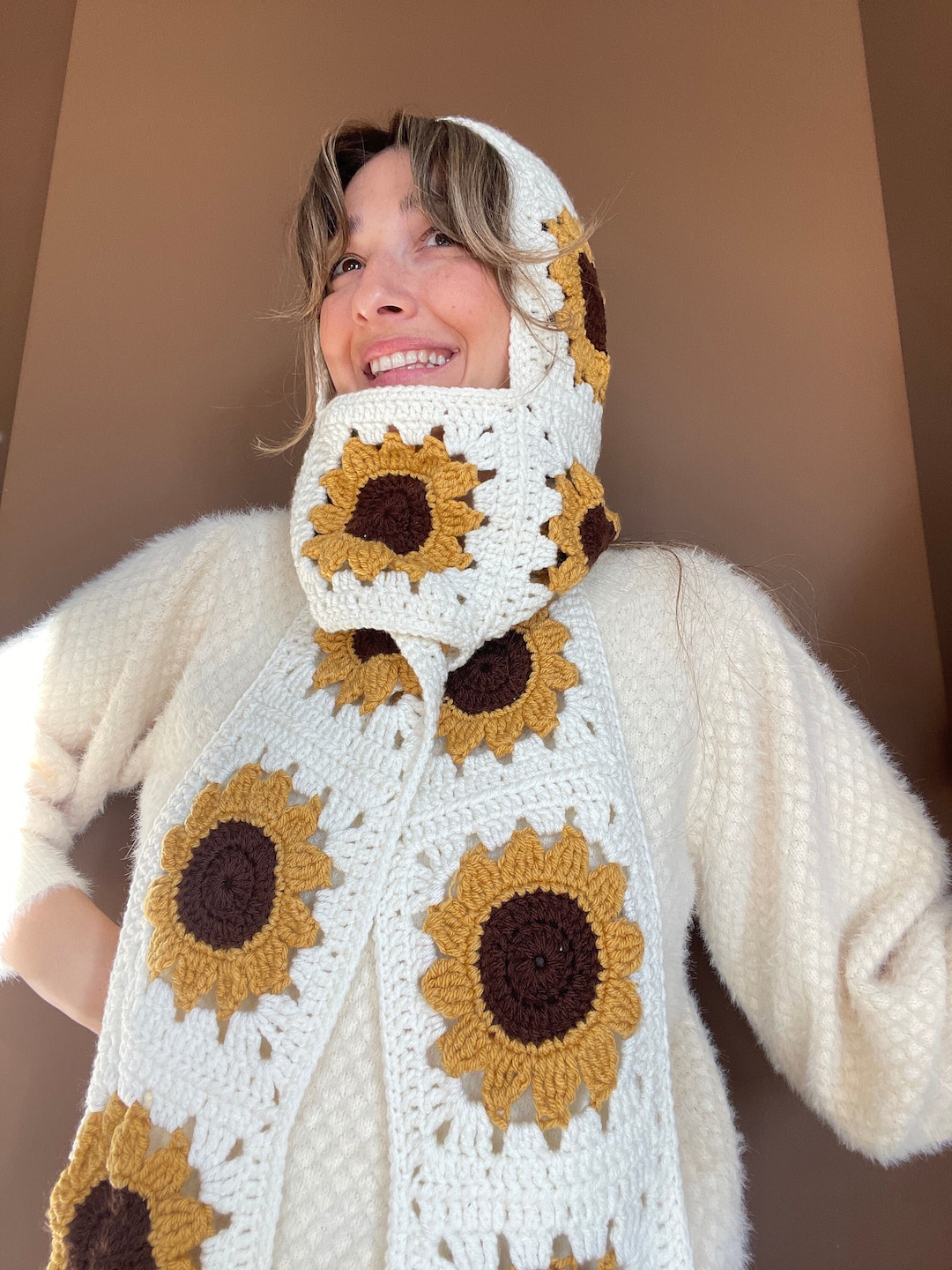 Crochet Balaclava Scarf, Sunflower Balaclava Scarf, 3 Different Colors ...