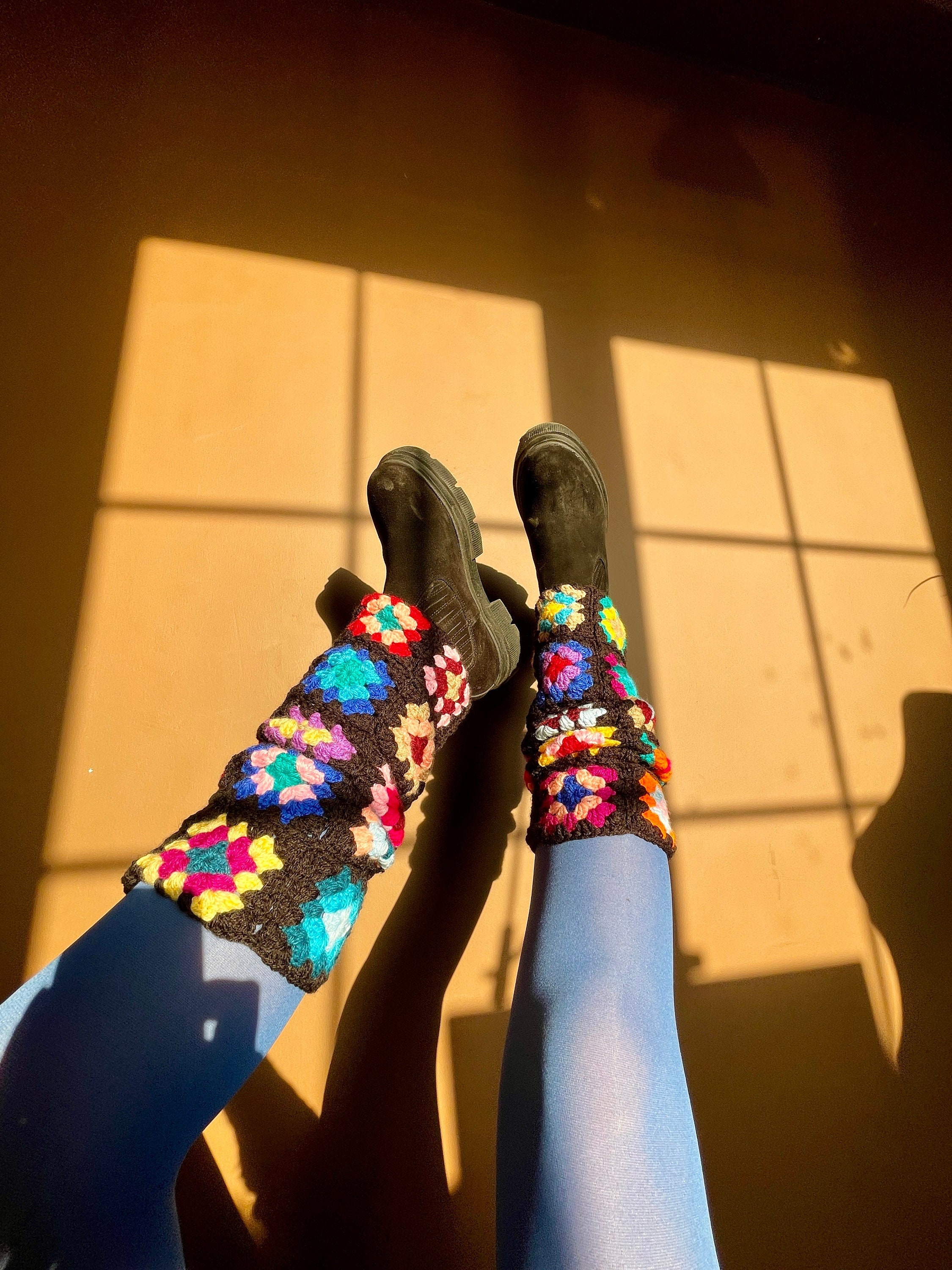 Hand-knitted Granny Square Crochet Leg Warmers: Unisex Winter Socks - Etsy