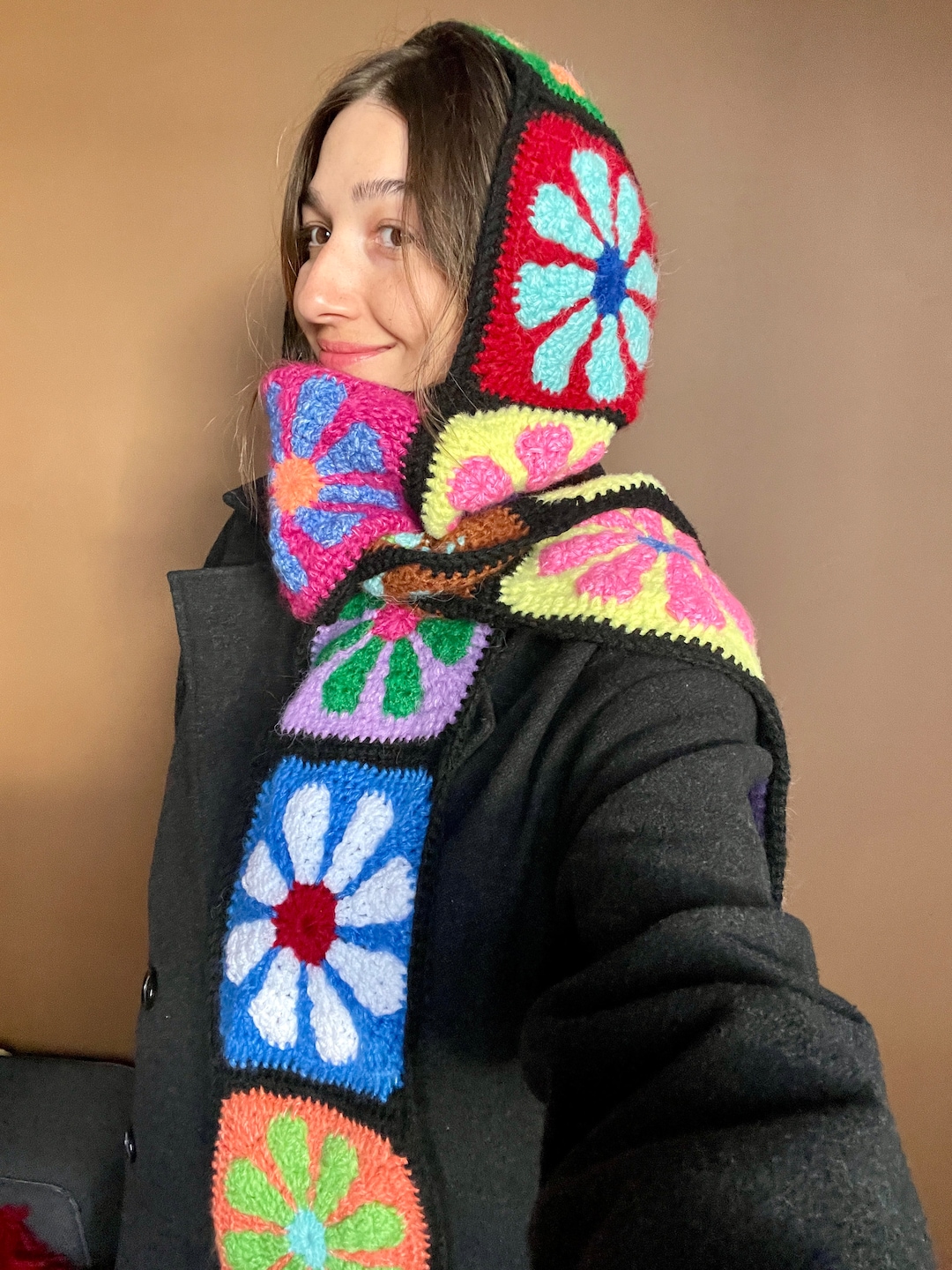 Crochet Balaclava Scarf, 3 Different Colors Daisy Balaclava Scarf ...