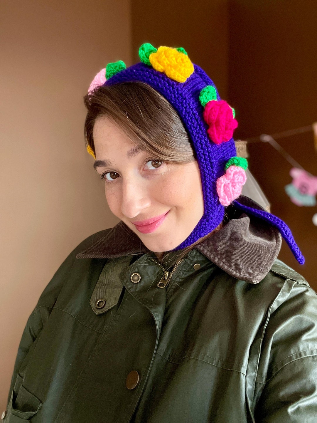 Crochet Floral Bonnet, Hand Knit Bonnet With Tie , Bhava's Style ...