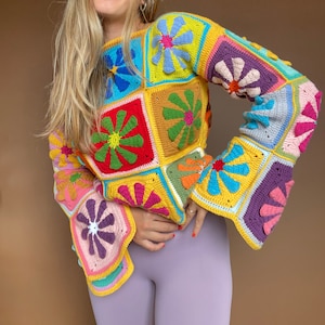 Crochet Daisy Sweater, Colorful Floral Pullover Sweater, Handmade ...