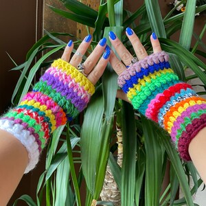 Crochet Glove, Colorful Gloves, Fingerless Multi Color Glove, Winter ...