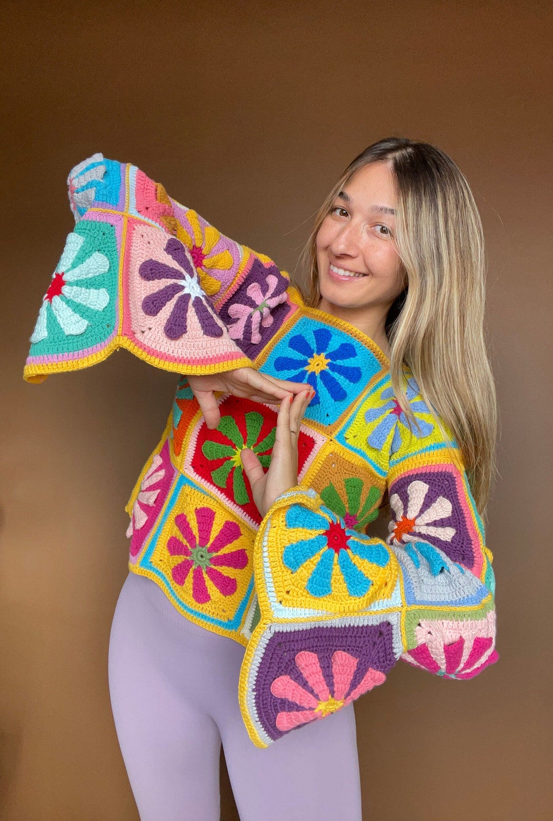 Crochet Daisy Sweater, Colorful Floral Pullover Sweater, Handmade ...