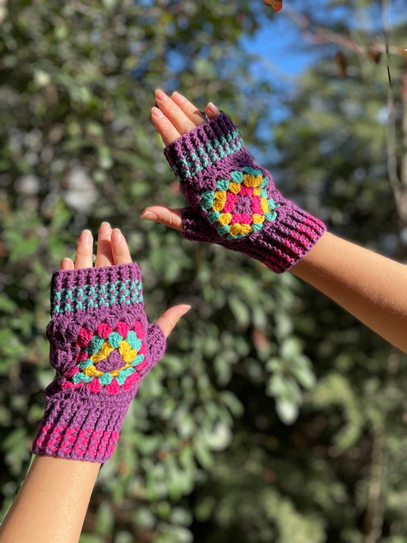 Crochet Granny Square Gloves Colorful Unisex Gloves Handmade Winter Gloves Women Gloves Hand knitted Gloves Etsy UK