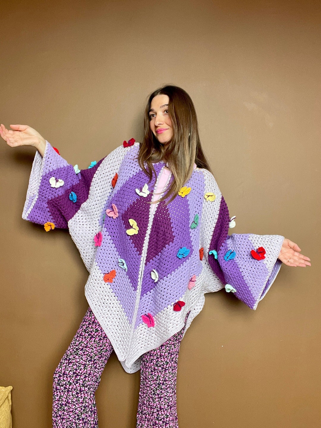 Crochet Boheme Poncho, Oversize Unisex Kimono, Bhava Style Butterfly ...