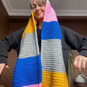 Crochet Colorful Scarf, Handmade Unisex Long Scarf, Hand-knitted Unique ...