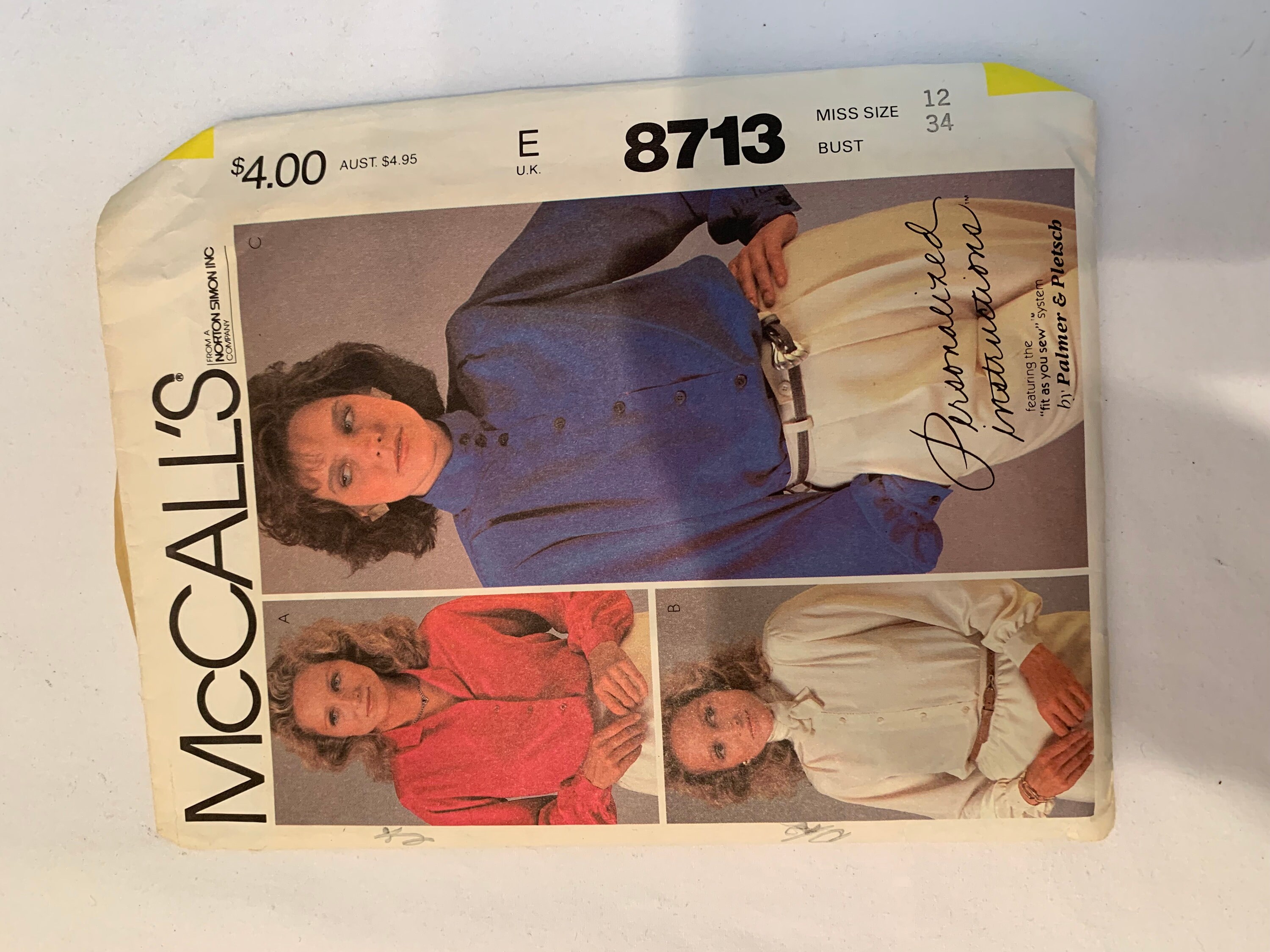 Vintage 1983 Mccalls 8713 Sewing Pattern for Button Down Blouse Size 12 ...