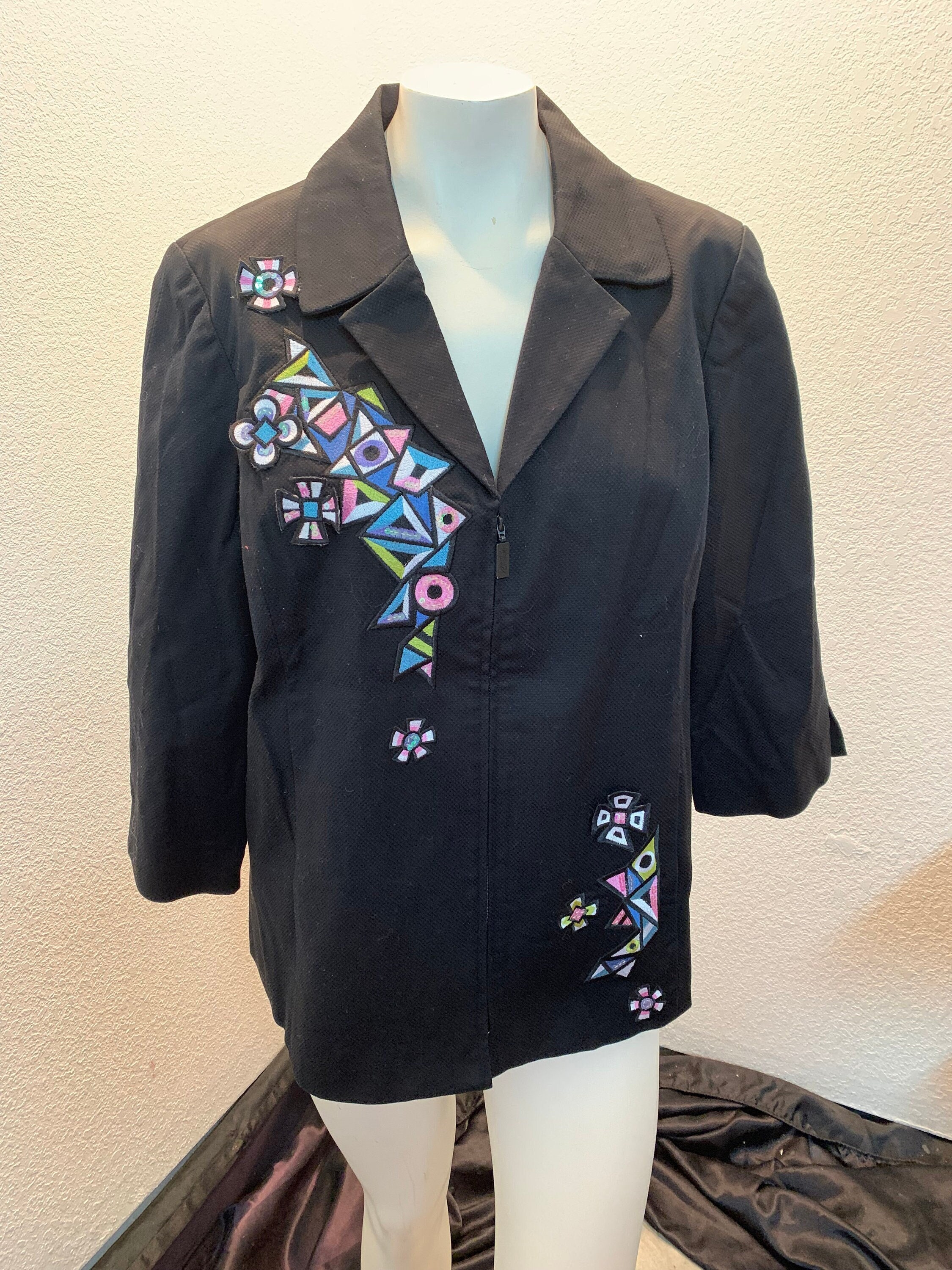 Vintage Bob Mackie Wearable Art Black Jacket Size L With Sequined and ...