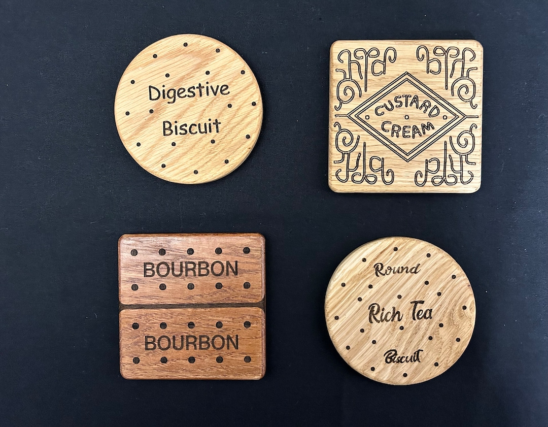 Biscuit Drink Coasters, Quirky Biscuit Coasters, Solid Oak Drinks ...