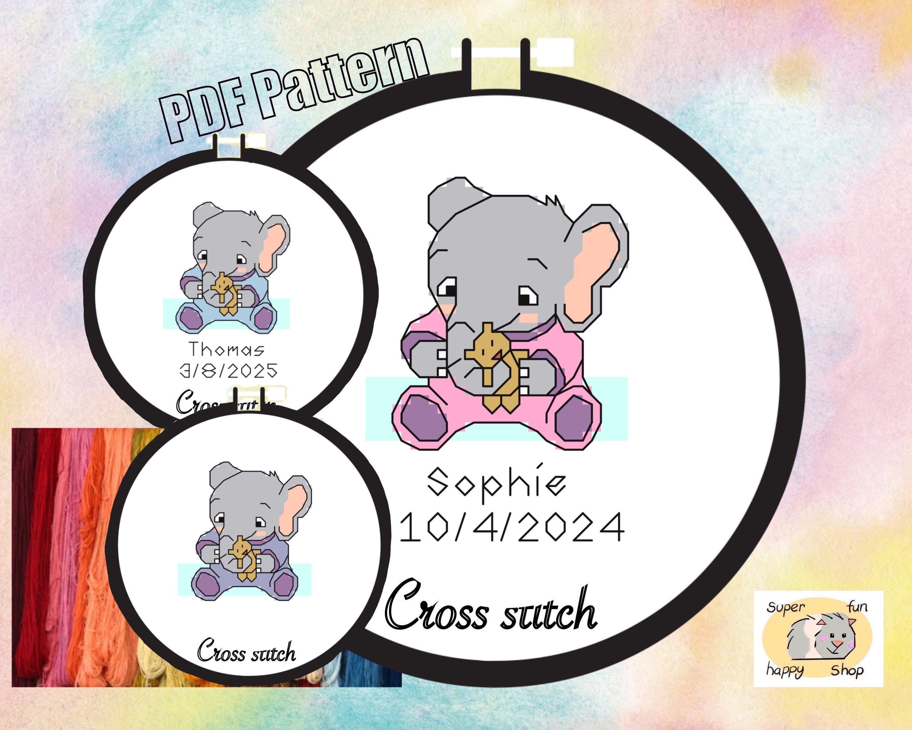 Baby Elephant Birth Sampler Cross Stitch Pattern Baby Charts - Etsy