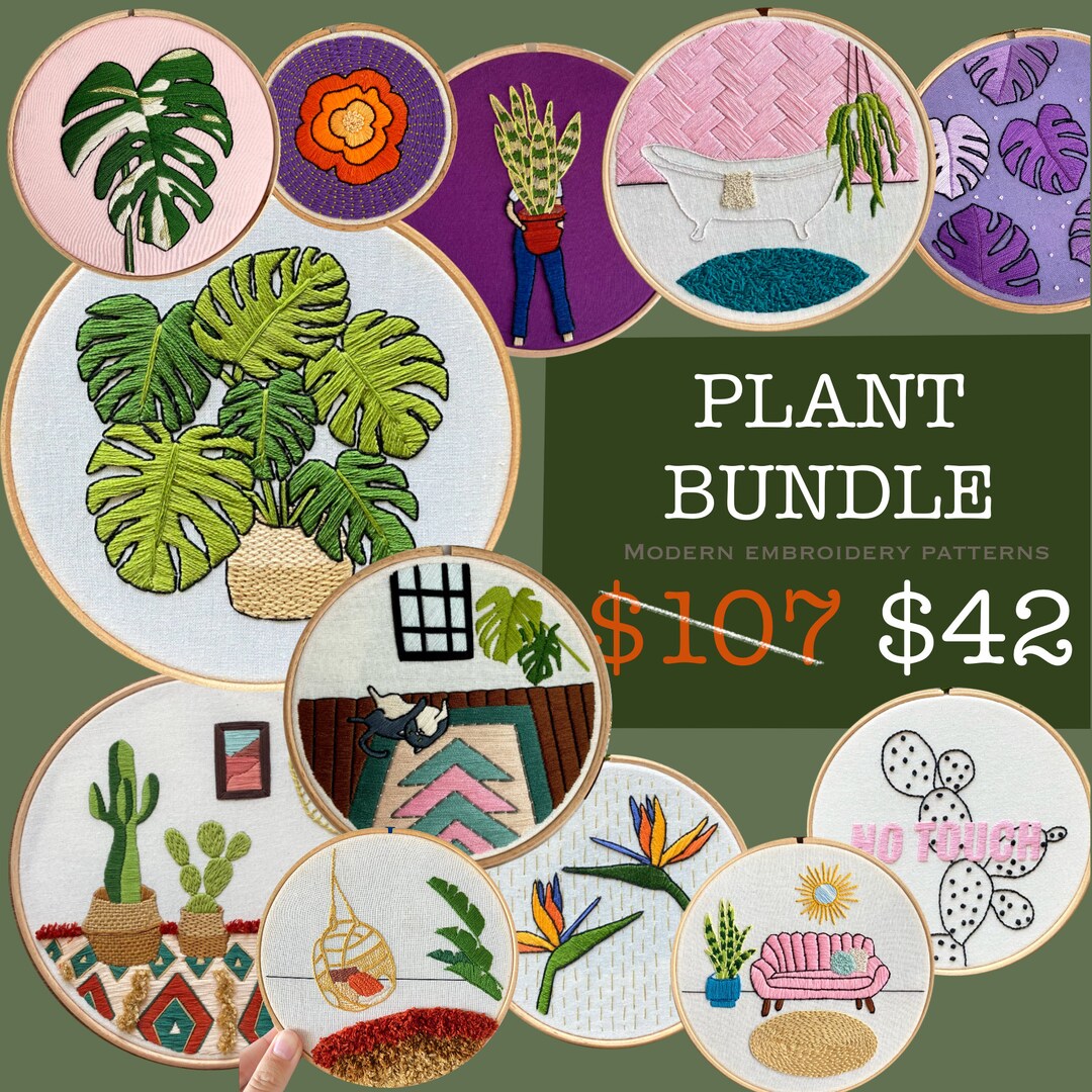 Embroidery Pattern Bundle, Set of Modern Hand Embroidery Designs ...