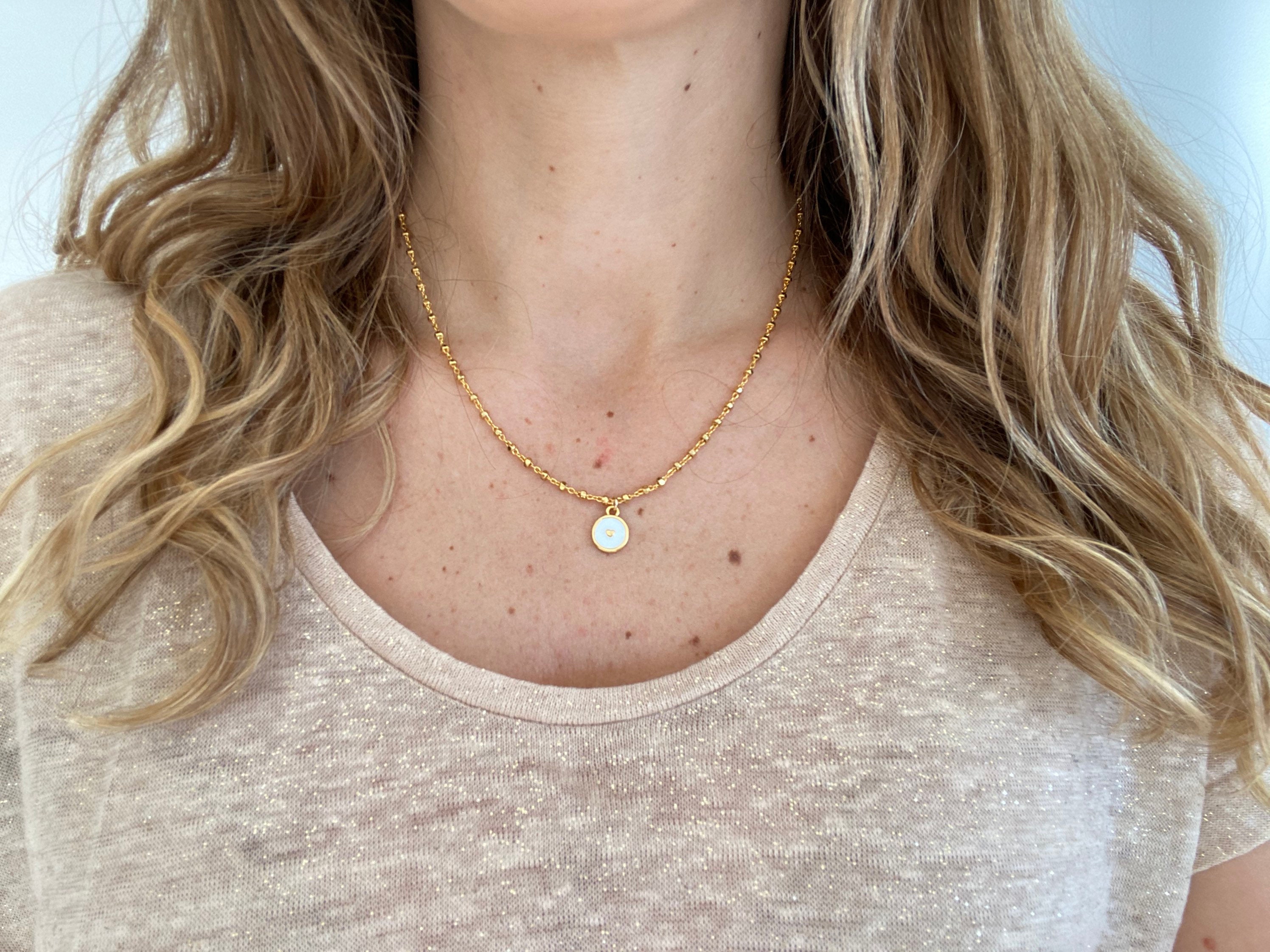 Anaïs Beaded Chain Necklace and 24k Gold-plated White Heart - Etsy UK