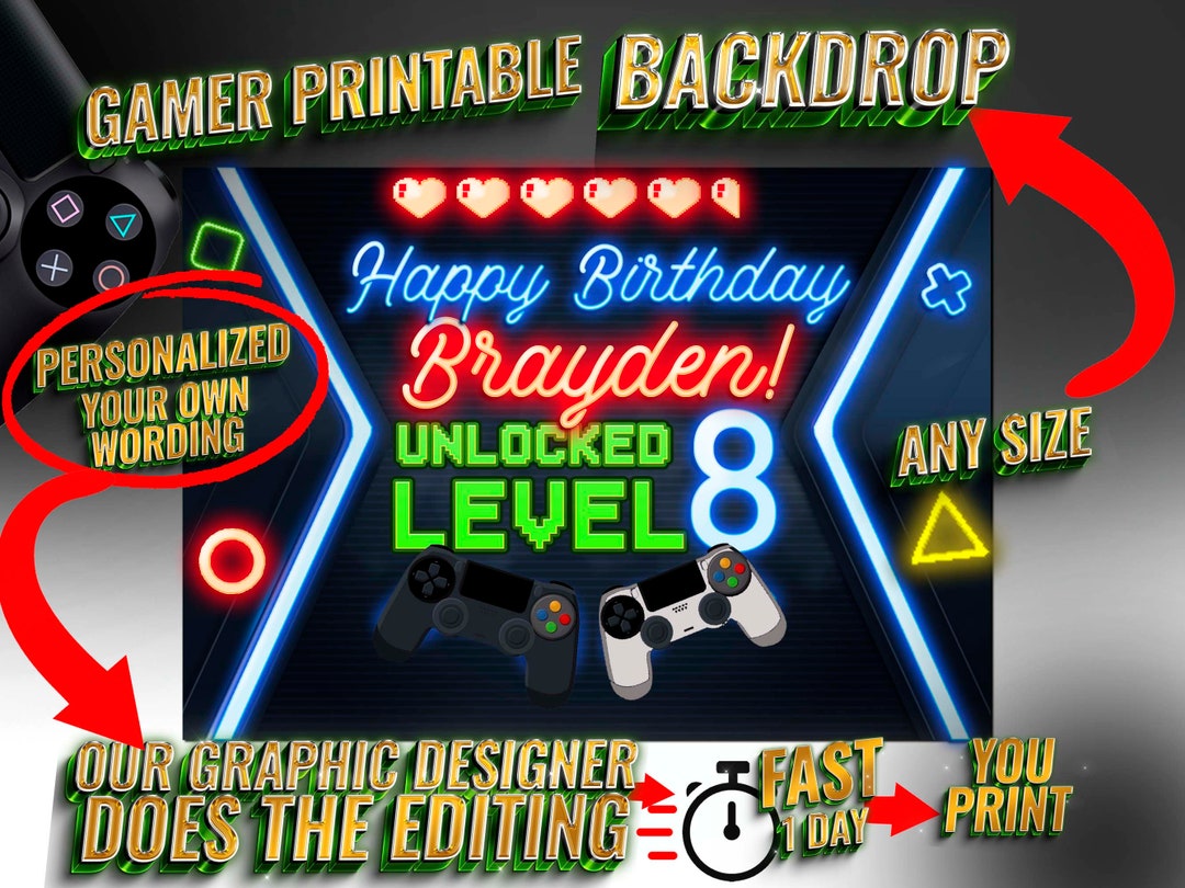 Gamer Backdrop Birthday Party Sign Any Size - Etsy