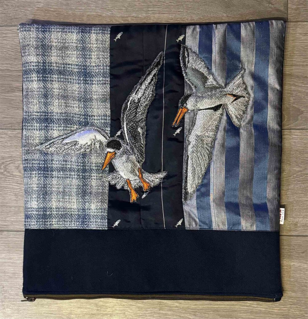 Seabirds - No. 62 - Tash’s Creatures Tweed Silk Cushion Series - Etsy