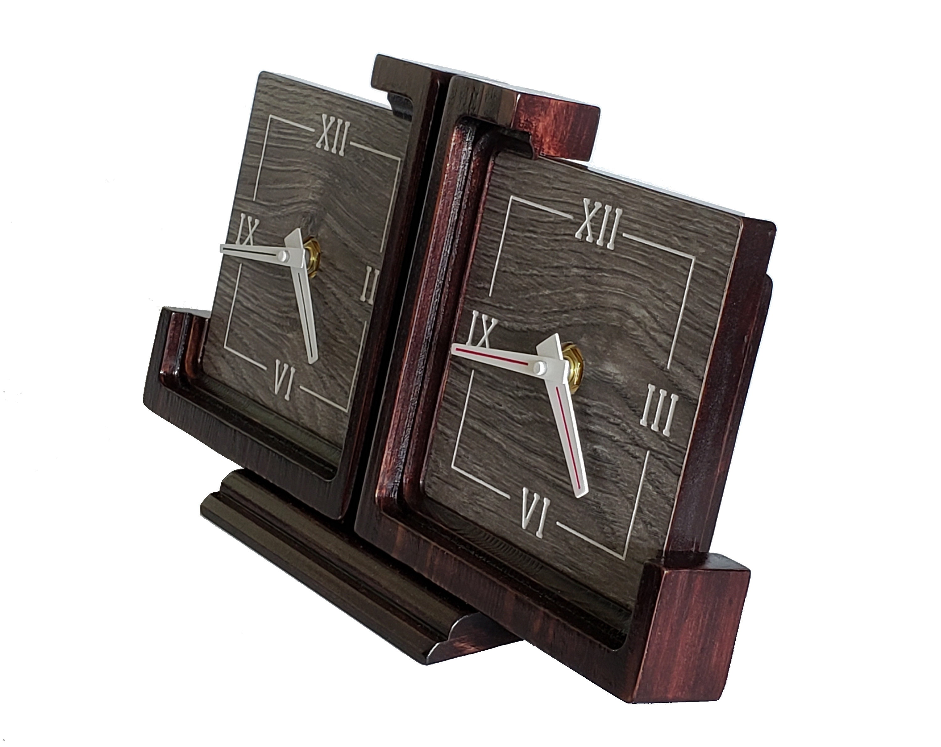 Dual Time Desk Clock, Tilted Back Custom Engraved Gift - Etsy