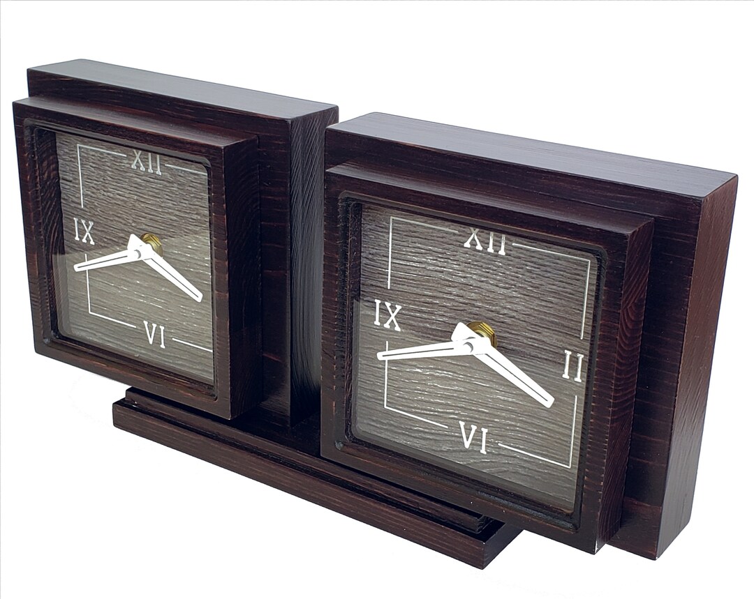 Handmade Dual Time Zone Desk Clock, Chocolate Custom Engraved Gift - Etsy
