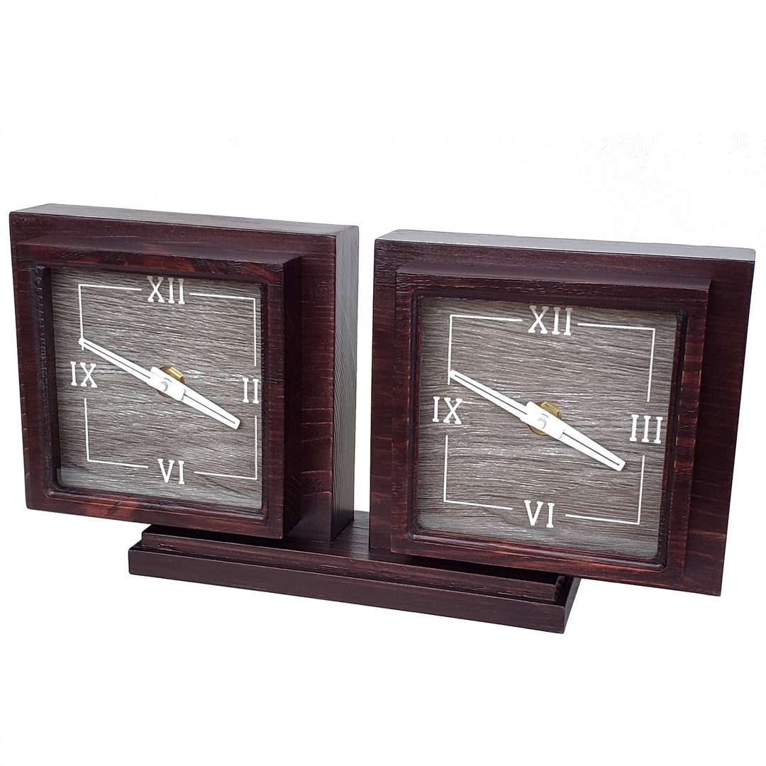 Handmade Dual Time Zone Desk Clock, Cinnamon Custom Engraved Gift - Etsy