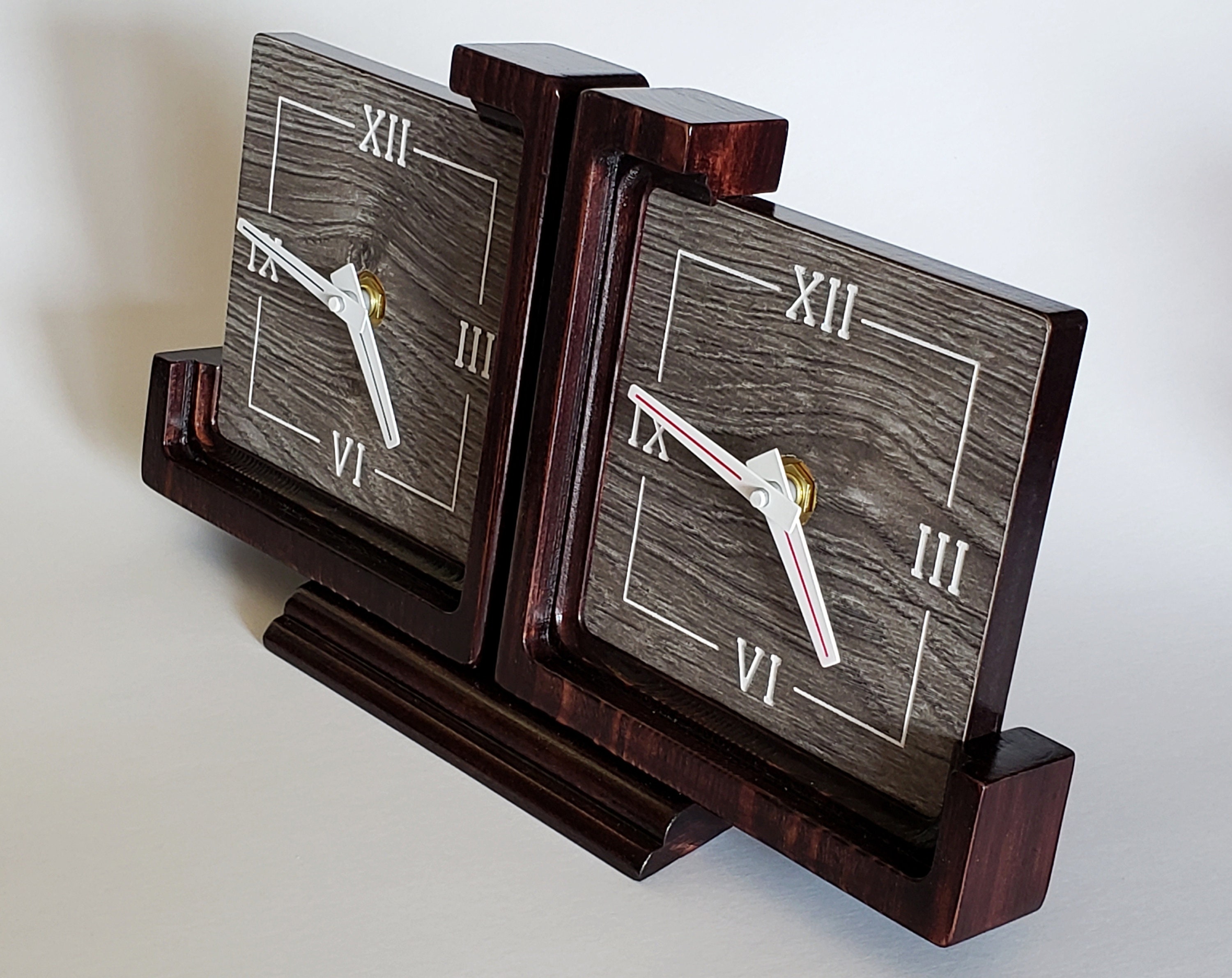 Dual Time Desk Clock, Tilted Back Custom Engraved Gift - Etsy