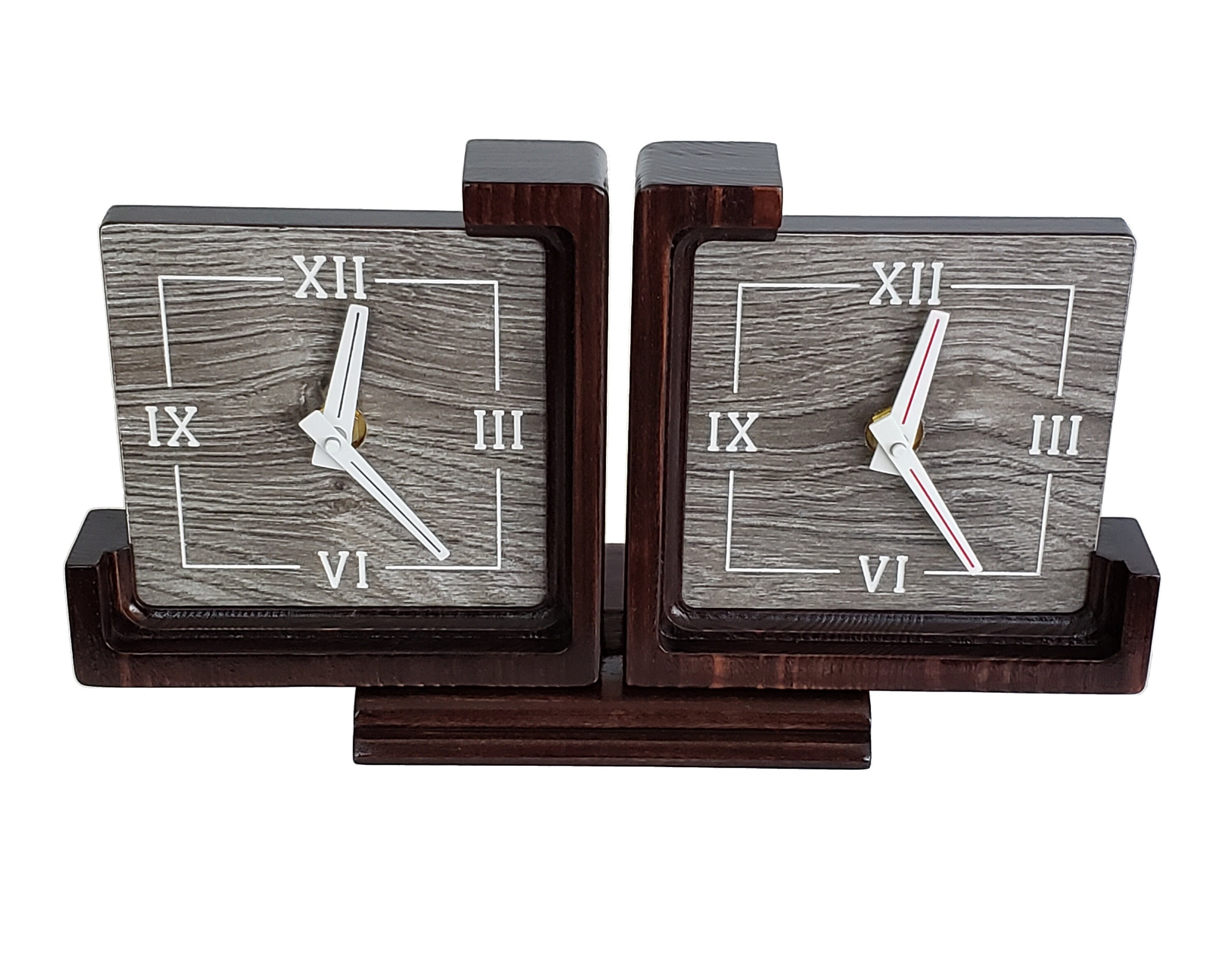 Dual Time Desk Clock, Tilted Back Custom Engraved Gift - Etsy