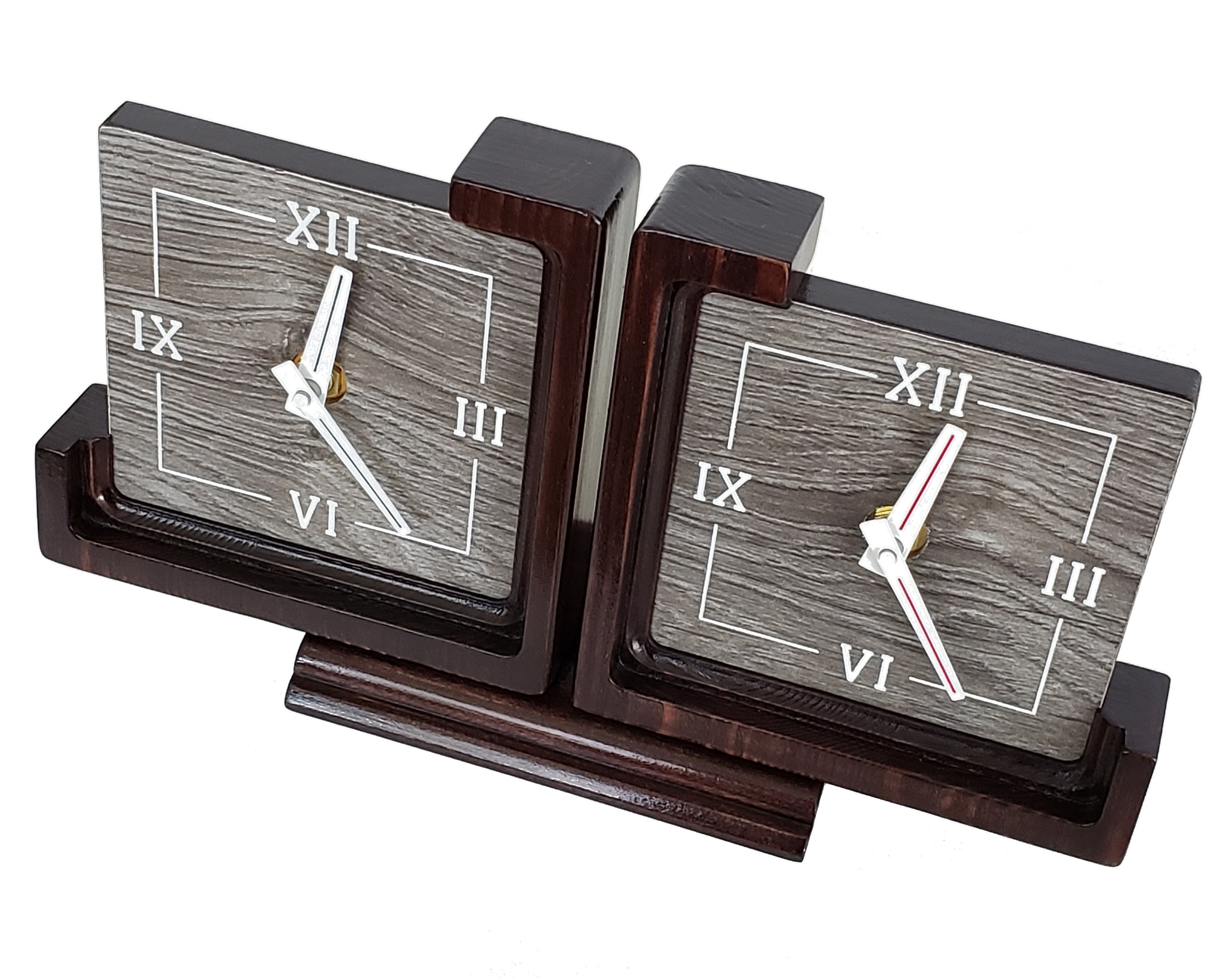 Dual Time Desk Clock, Tilted Back Custom Engraved Gift - Etsy