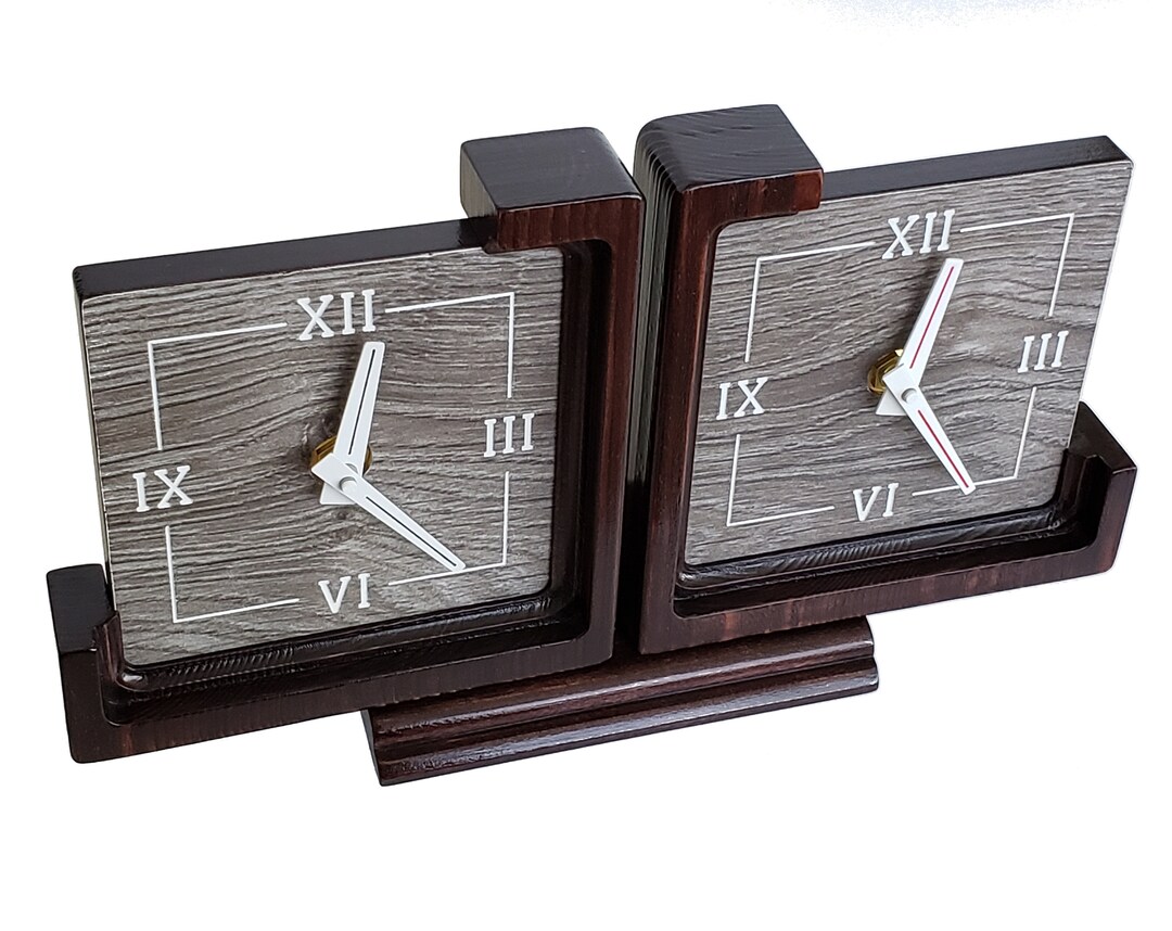 Dual Time Desk Clock, Tilted Back Custom Engraved Gift - Etsy