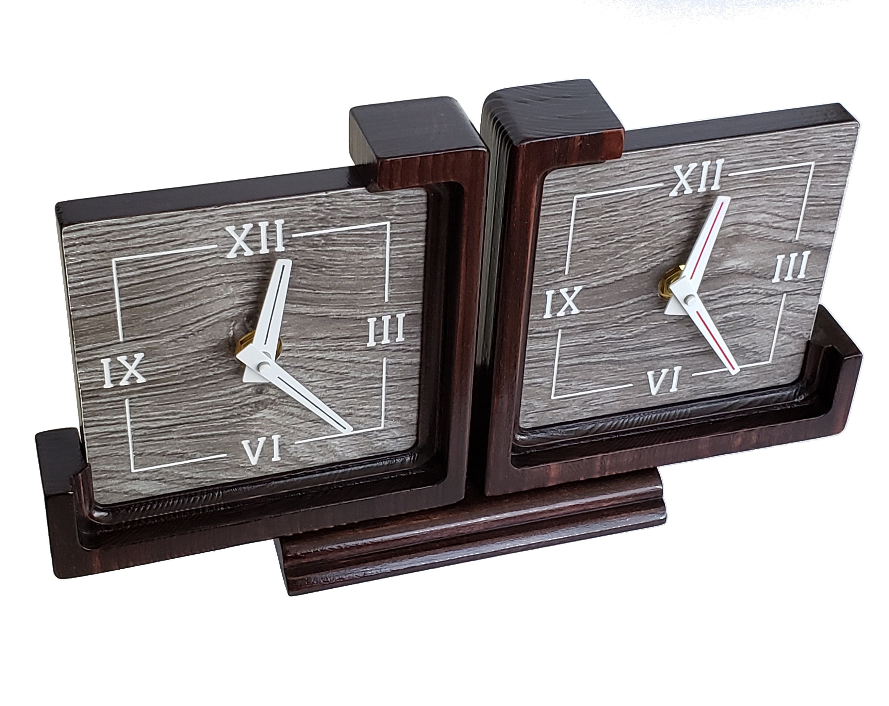 Dual Time Desk Clock, Tilted Back Custom Engraved Gift - Etsy