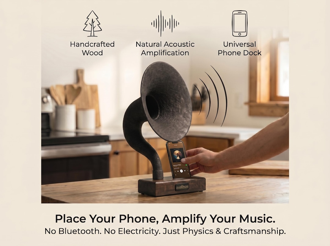 Handmade Gramophone iPhone Speaker, Personalized Acoustic Amplifier ...
