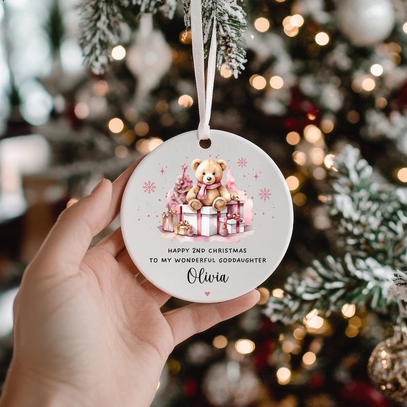 Personalised Christmas Ornament 2025 – Teddy Bear and Pink Tree ...
