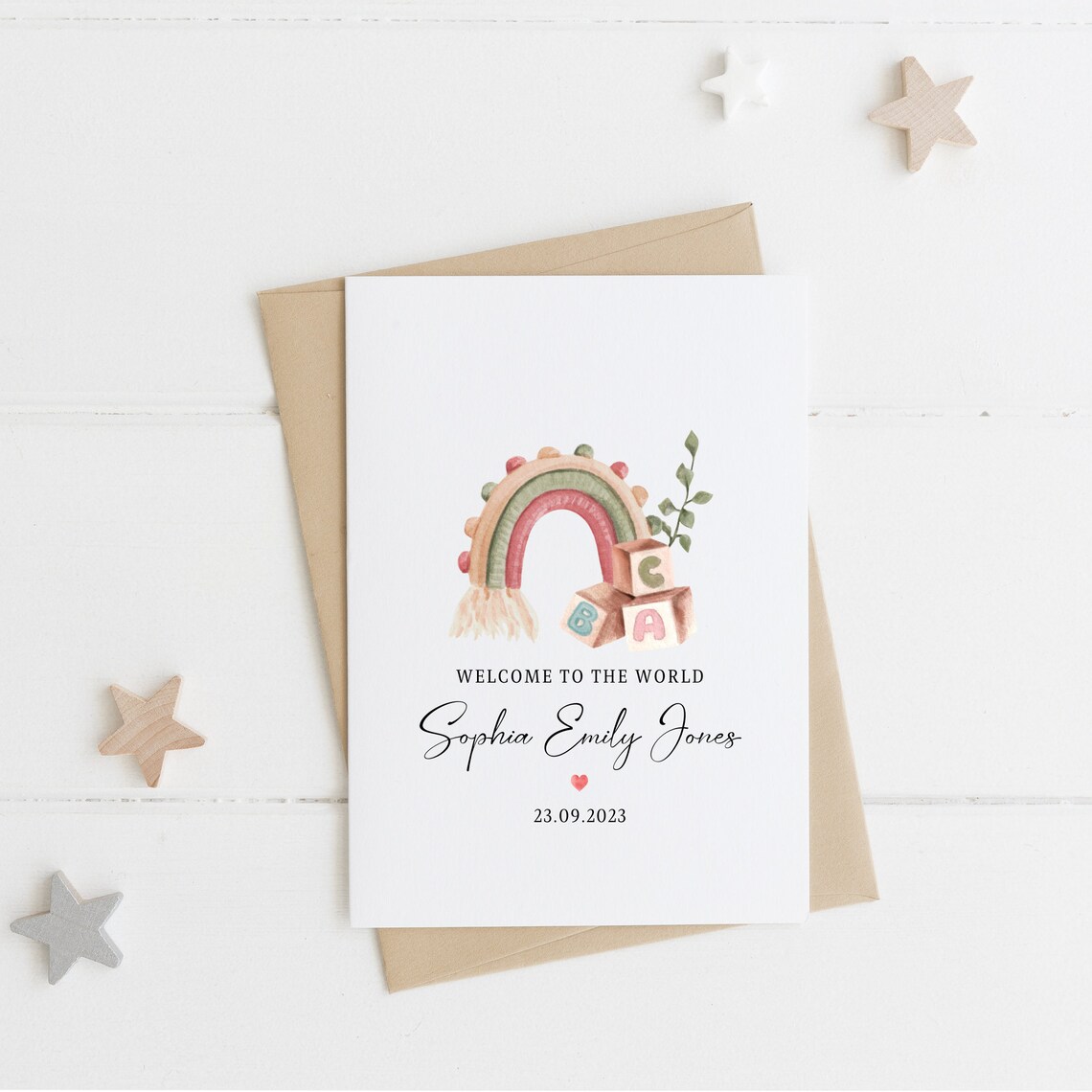 Personalised New Baby Gender Card Wolcome to the World Hello - Etsy