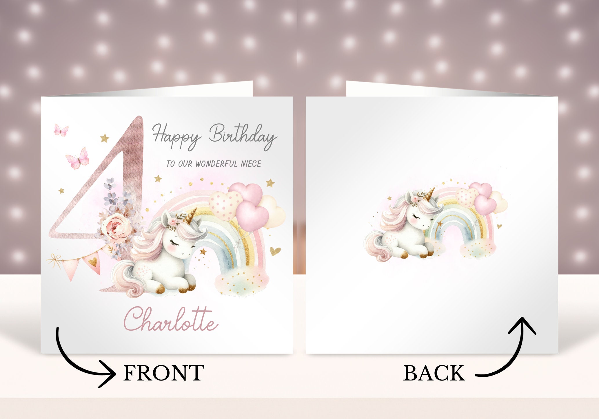 Personalised Unicorn Birthday Card, Any Age, 4th Birthday for Girls ...