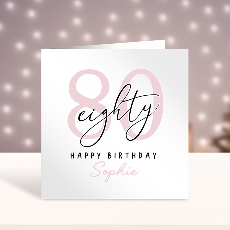 Personalised 80th Birthday Card for Her, Any Age, Custom Card, Happy ...
