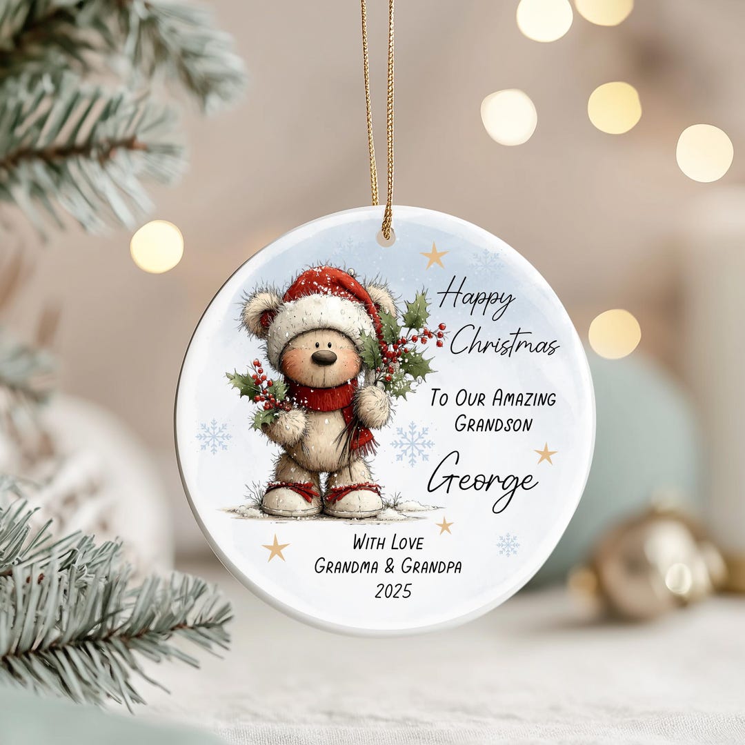 Personalised Christmas Bauble 2025 : Ceramic Grandchild Keepsake ...
