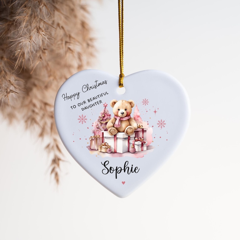 Personalised Christmas Ornament 2025 – Teddy Bear and Pink Tree ...