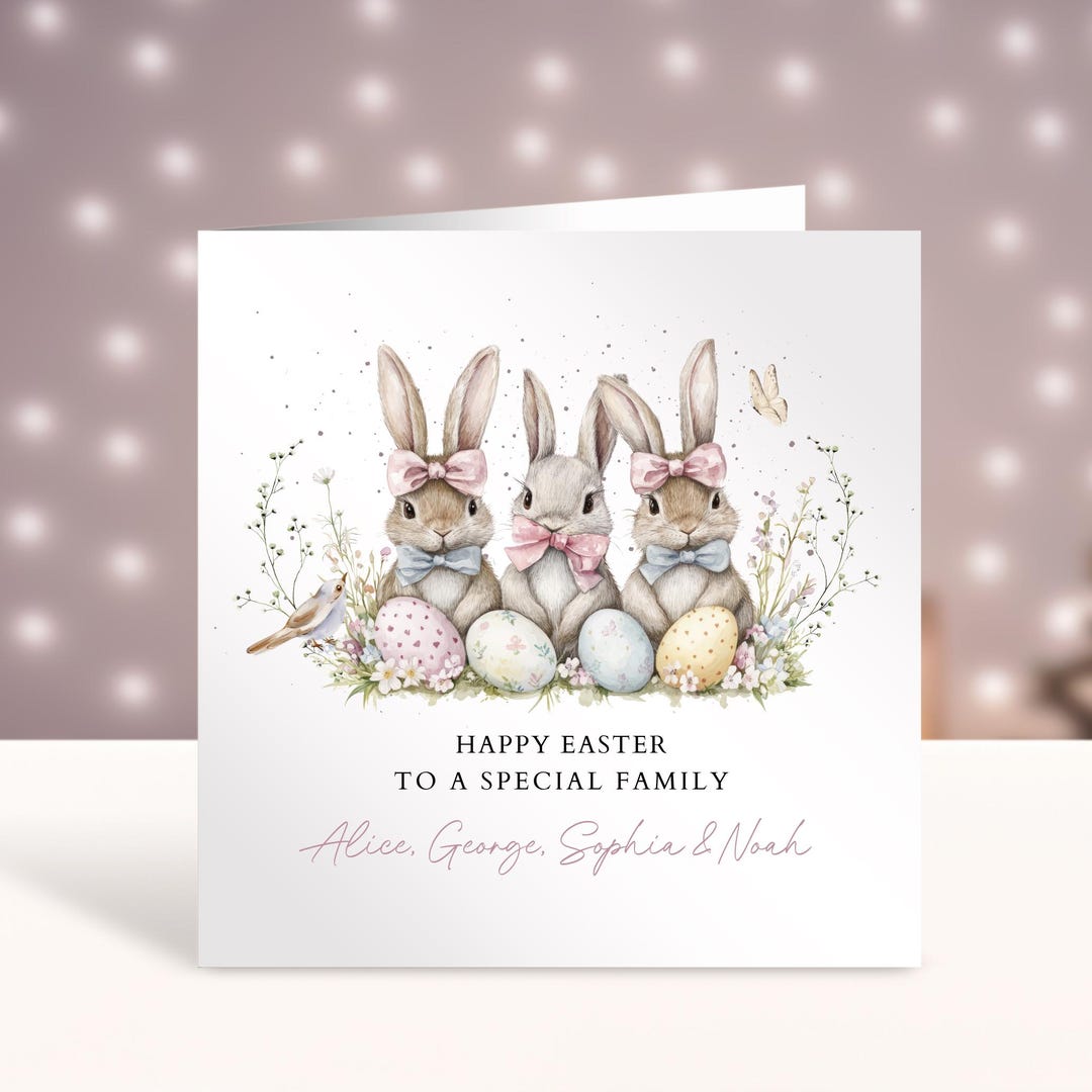 Personalized Easter Card: Watercolor Bunny Family - Etsy