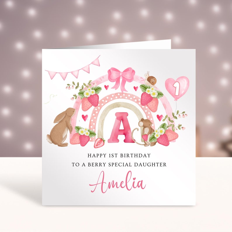 Strawberry Birthday Card, Berry Special Birthday, Personalised 1st ...