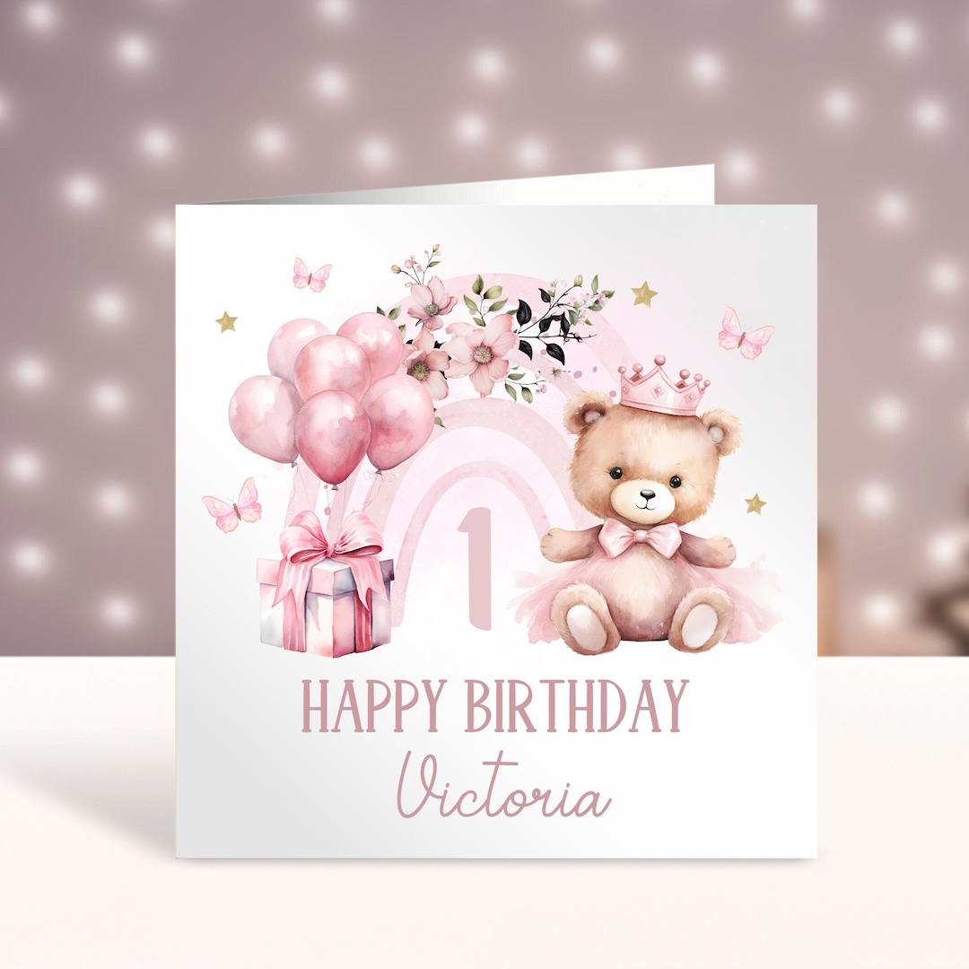 Personalised Little Bear Birthday Card, Any Age, First Birthday Teddy ...