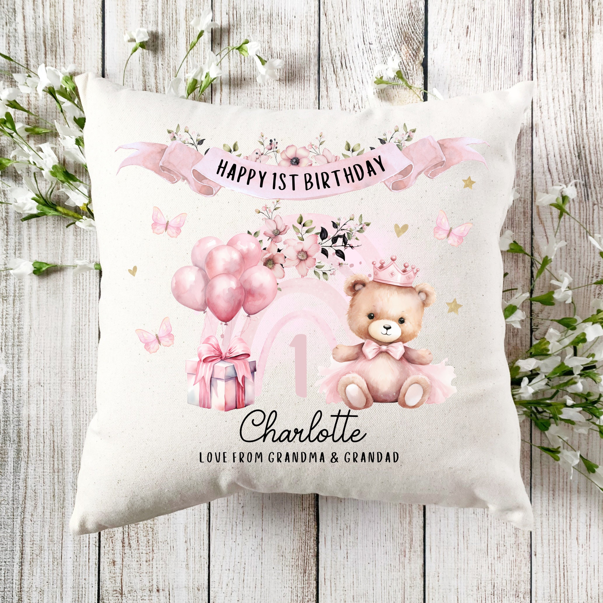 Personalised First Birthday Cushion: Little Bear Nursery Decor - Etsy