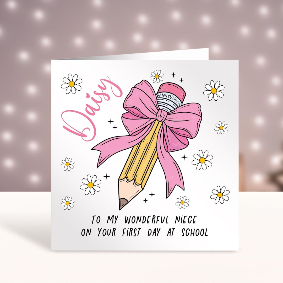 Girls First Day at School Card, Personalised Good Luck Card for ...
