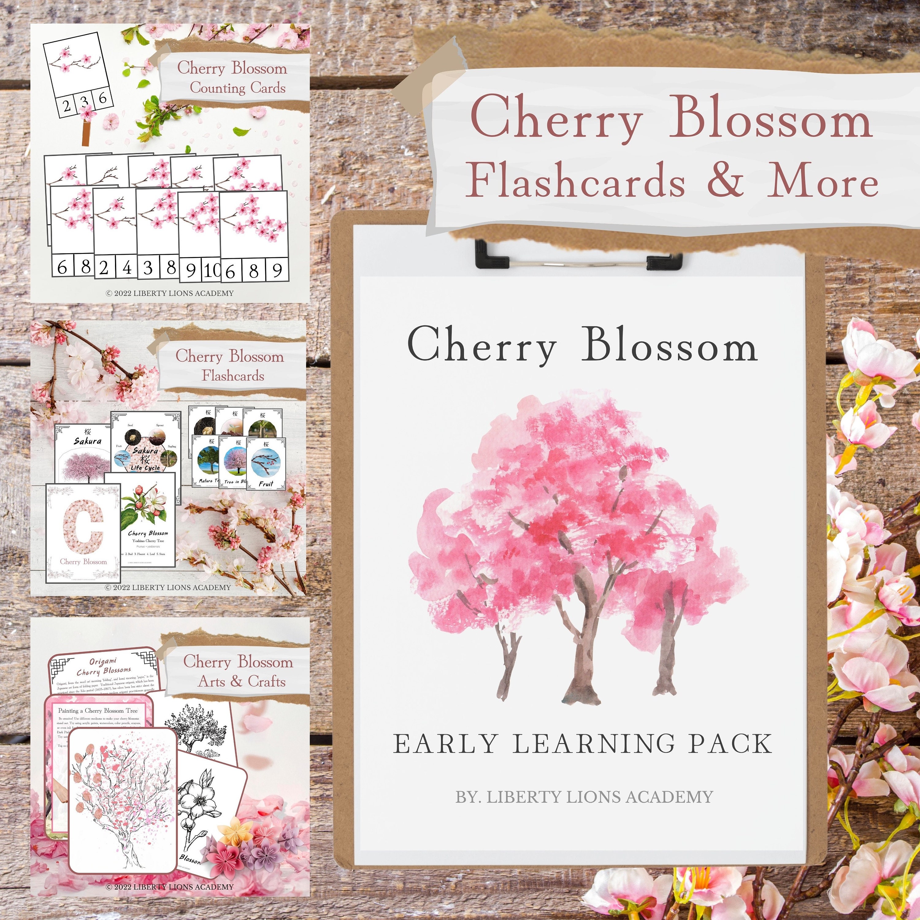 Cherry Blossom Counting Cards, Spring Study Flashcards, Homeschool ...