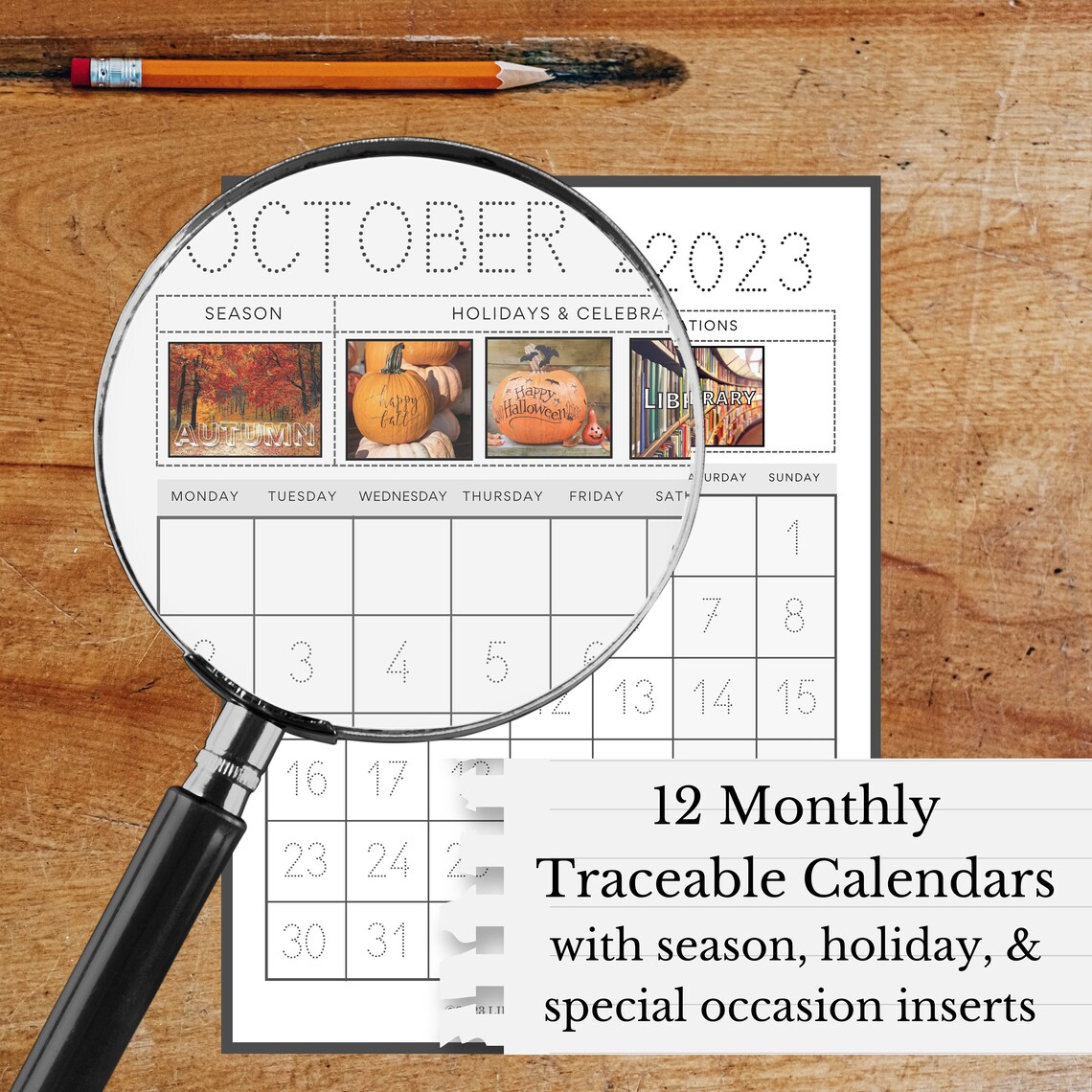 Traceable Monthly Calendar, Elementary, Handwriting Practice, Preschool ...