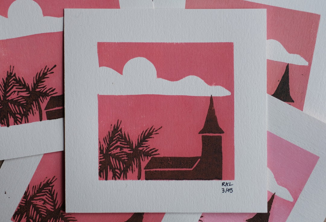 Linocut_church of Ducos, Linocut Church of Ducos - Etsy