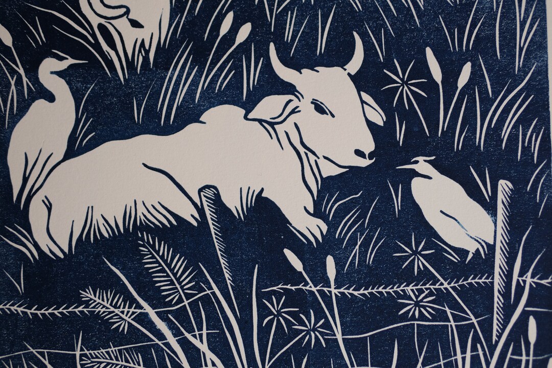 Linocut_ the Cattle Egret_ Limited Edition - Etsy