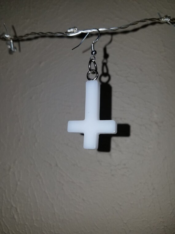 White Inverted Cross Earring Single or Pair - Etsy