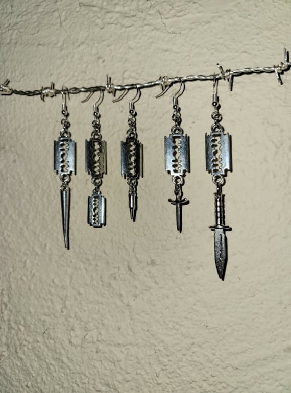 Silver Toned Multi Dangle Razor Blade Earring Single or Pair - Etsy