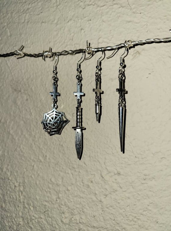 Silver Toned Multi Dangle Mini Inverted Cross Earring Single - Etsy