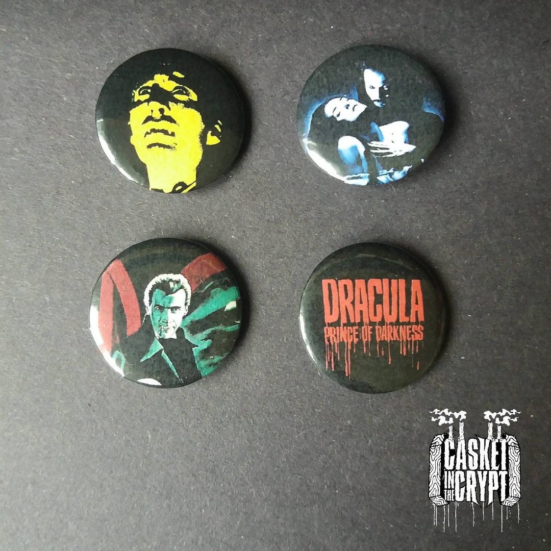 Dracula Pin Button Badges - Bram Stoker Set Christopher Lee Hammer ...