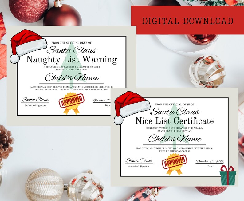 Editable Santa Claus Official Naughty and Nice List Certificate ...