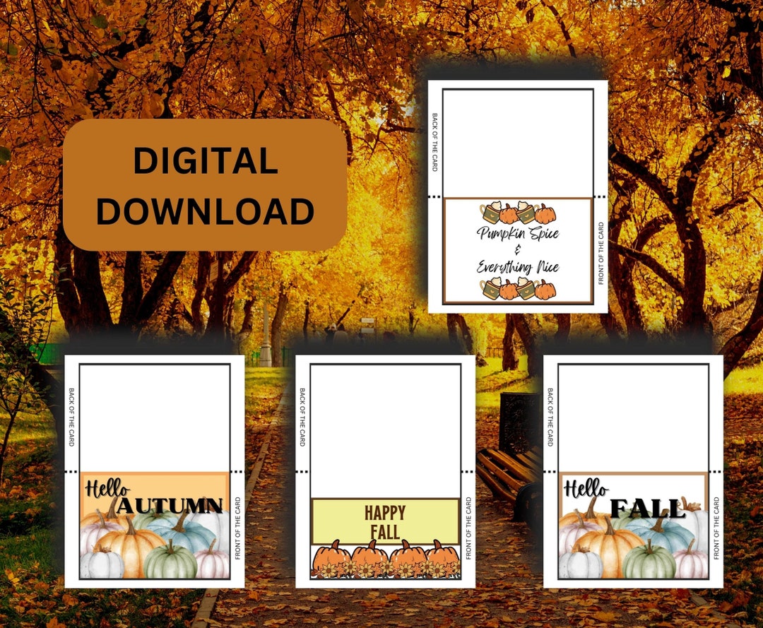 Printable Fall and Autumn Greeting Card Set, Greeting Cards, Fall Cards ...